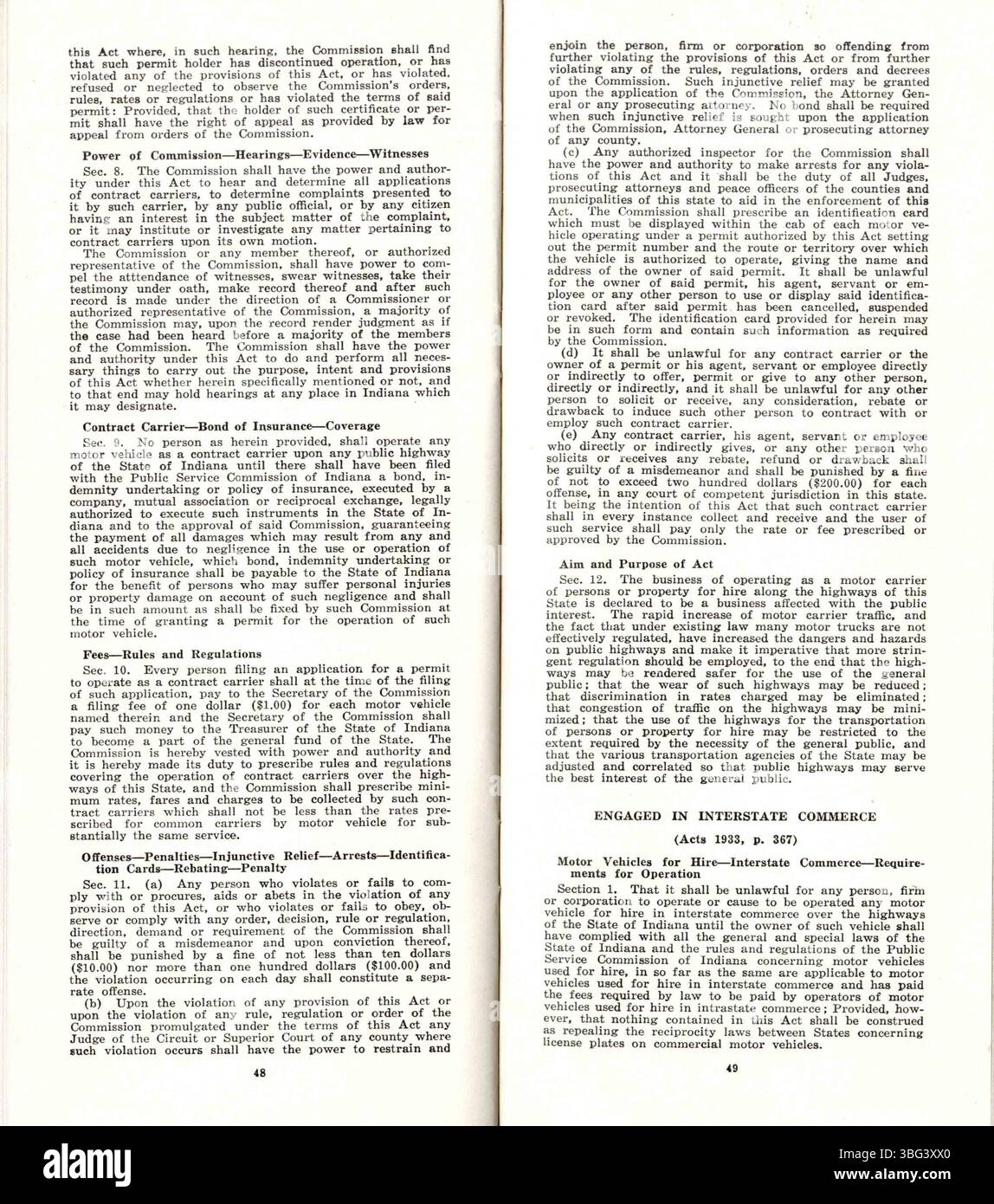 This page of the 1933 Indiana motor vehicle laws outlines highway ...