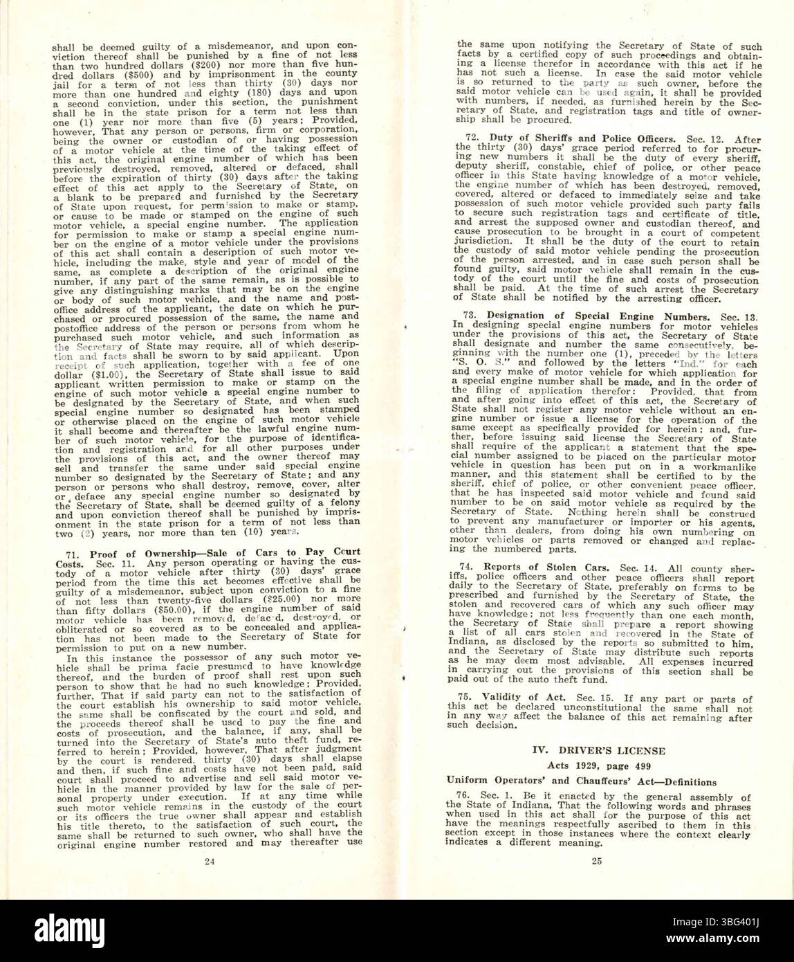 The 1932 Indiana motor vehicle and highway laws book contains details ...