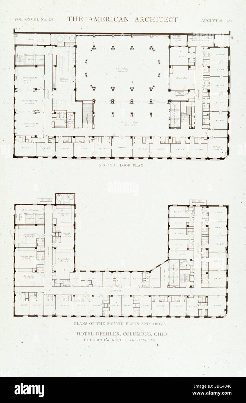 Floor plans for the 2nd, 4th, and upper floors of the Deshler Hotel ...
