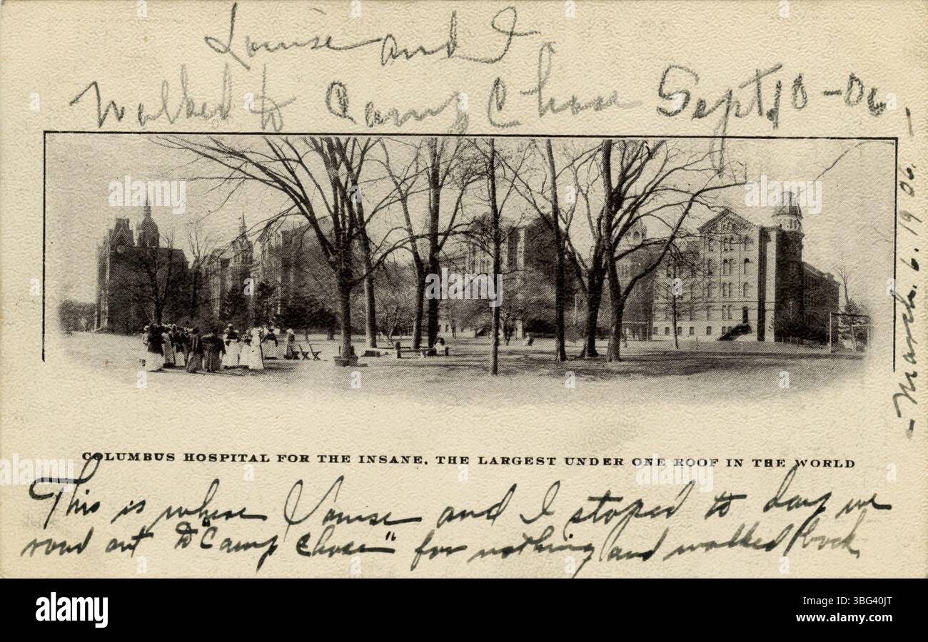 A 1906 image showing the building and grounds of the Columbus Hospital ...