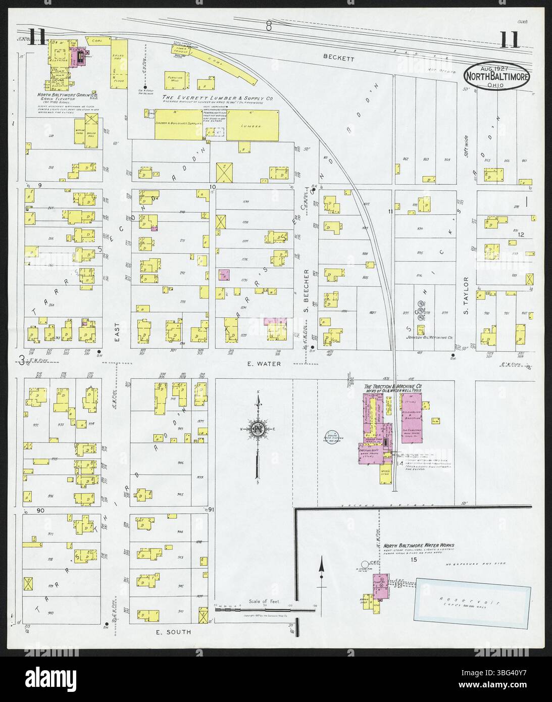This 1927 Sanborn Map from North Baltimore, Ohio, shows the locations ...