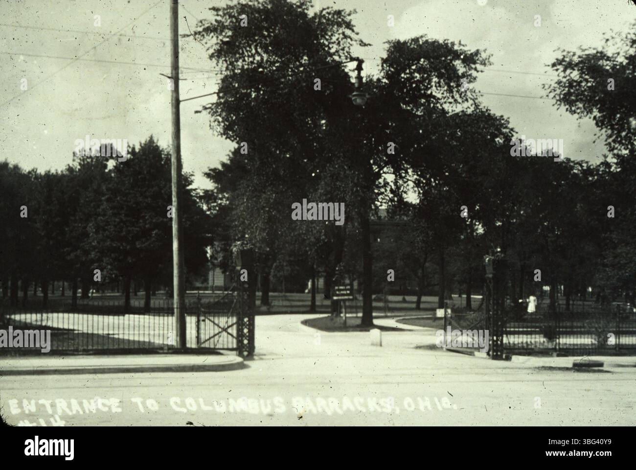 A photograph of the entrance to the Columbus Barracks at Fort Hayes, a ...