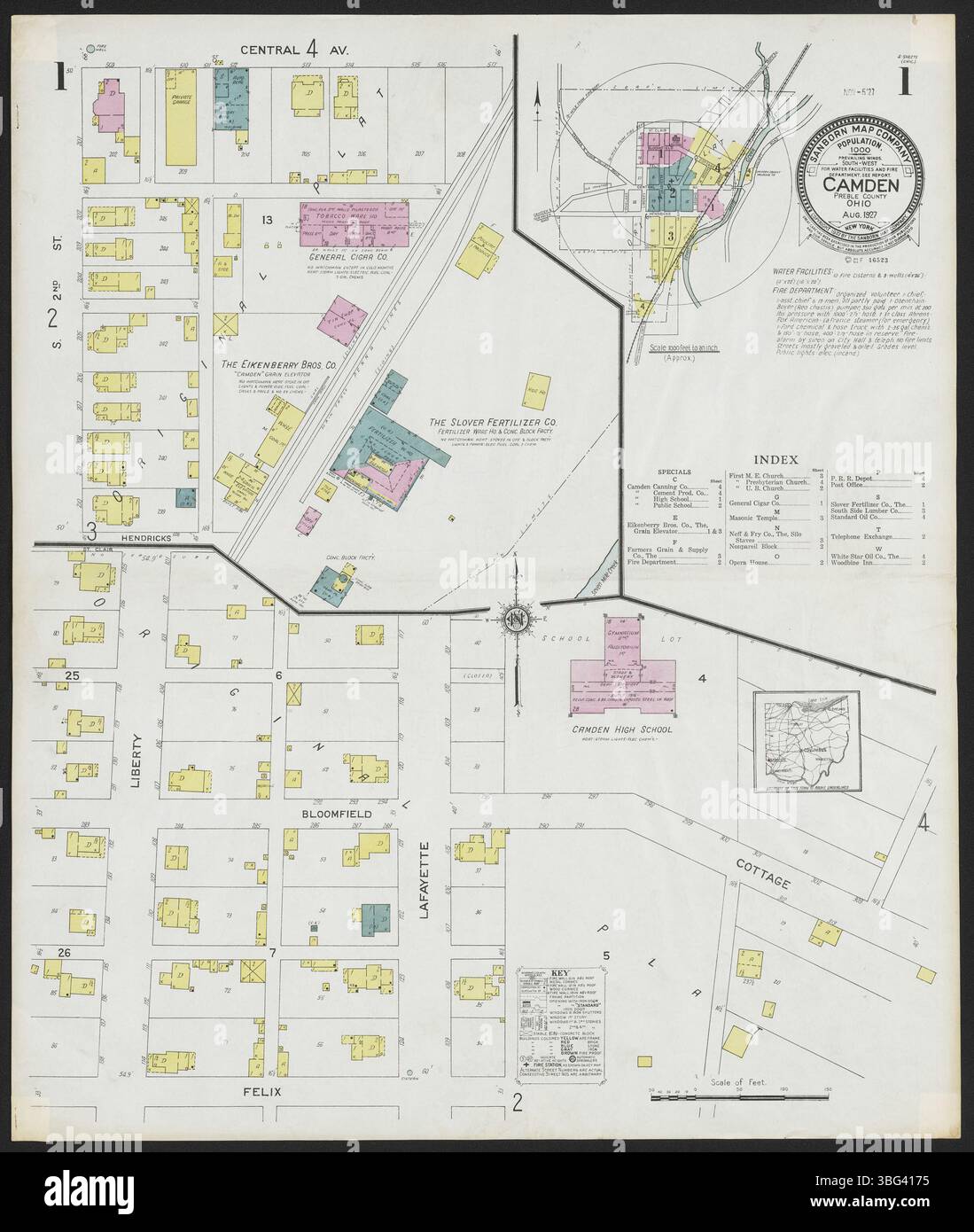 This 1927 Sanborn map of Camden, Preble County, Ohio, provides detailed ...