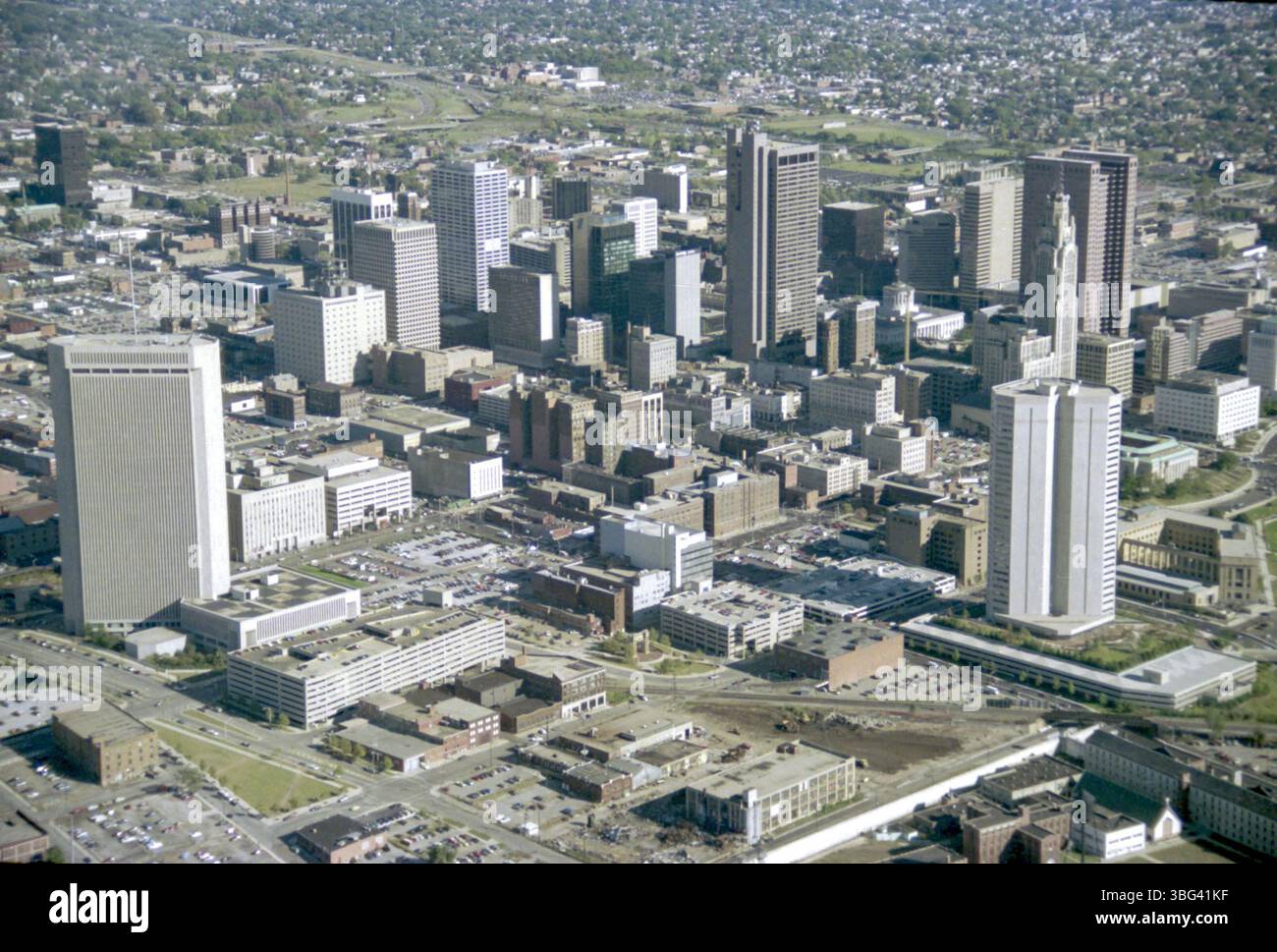 An aerial view of downtown Columbus looking east. The Rhodes Tower and ...