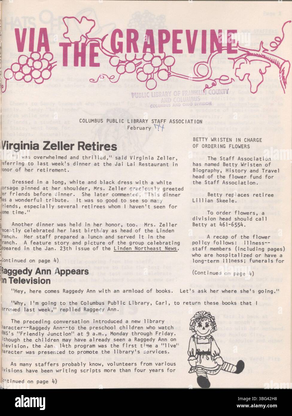 The February 1974 edition of Via The Grapevine was an internal ...