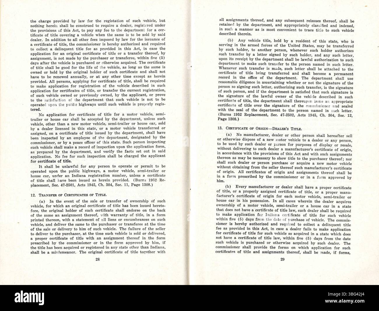 This section of the 1952 Indiana motor vehicle and highway laws ...