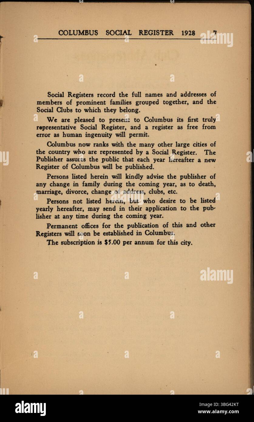 The 1928 Social Register of Columbus, Ohio, contains a comprehensive ...