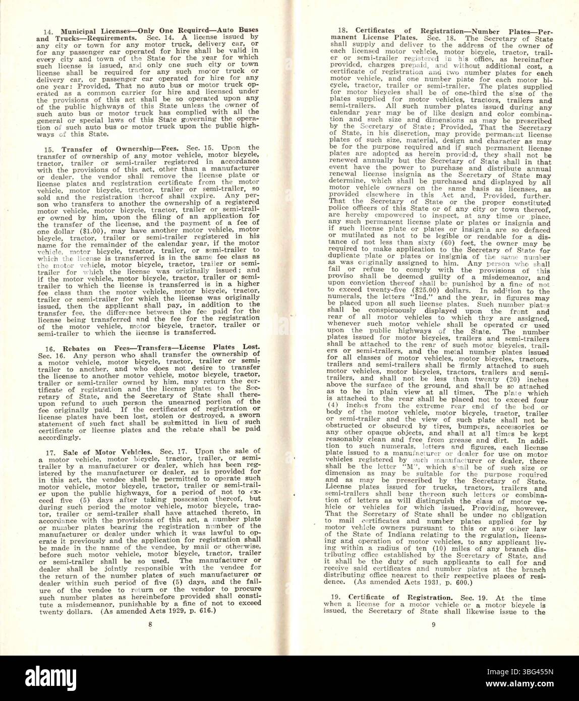 The 1932 Indiana motor vehicle and highway laws publication covers ...