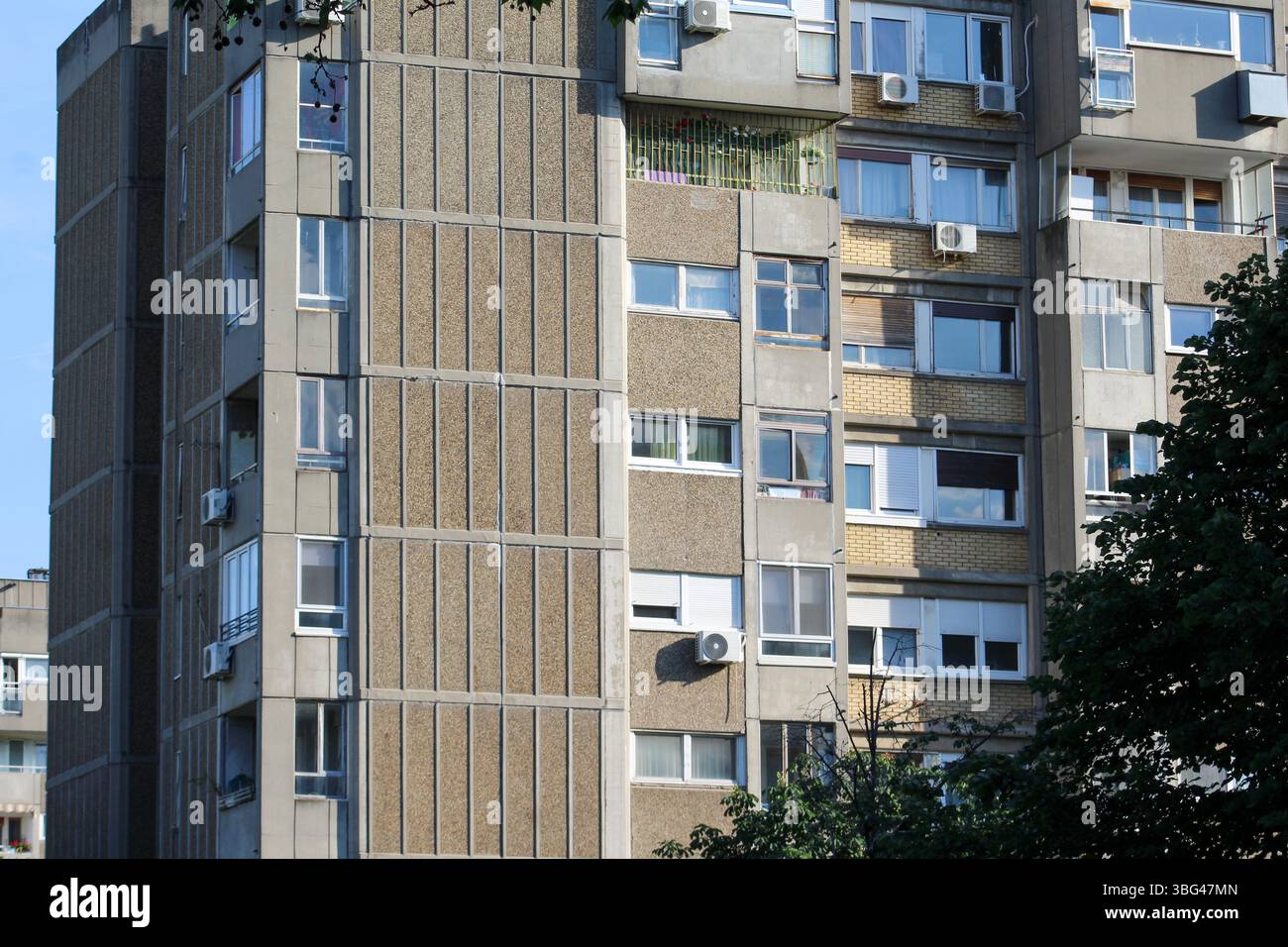 Residential building in brutalist style from the Yugoslav socialist era ...