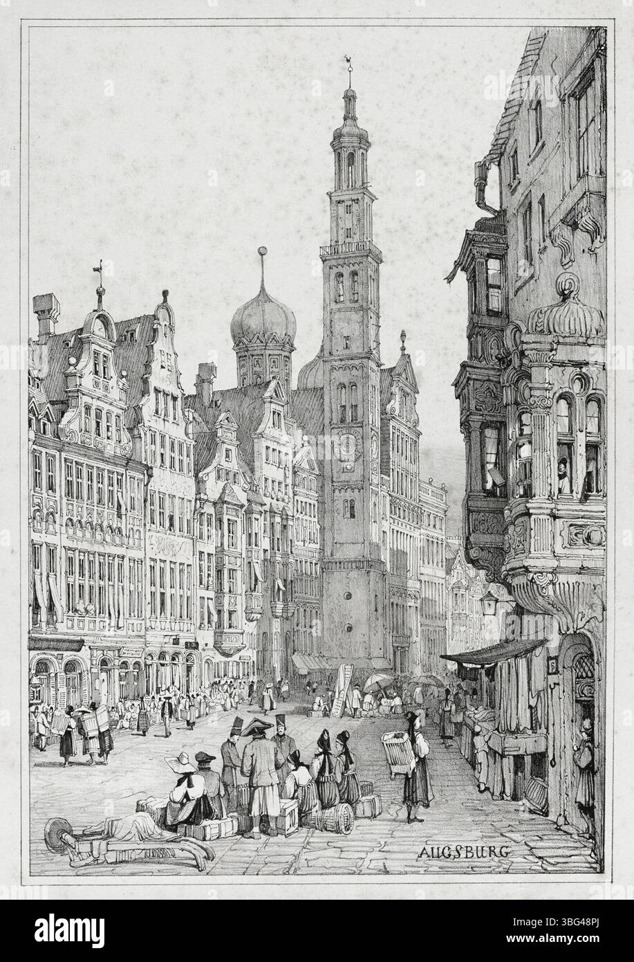 The print lithograph of Augsburg by Samuel Prout printed by Charles ...