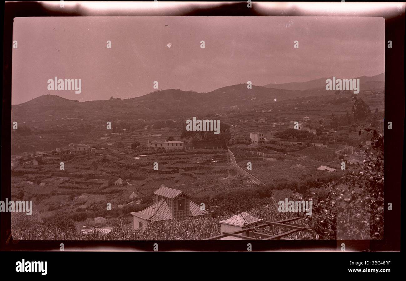 Mountainside farms on the island of Madeira are visible in this photo ...