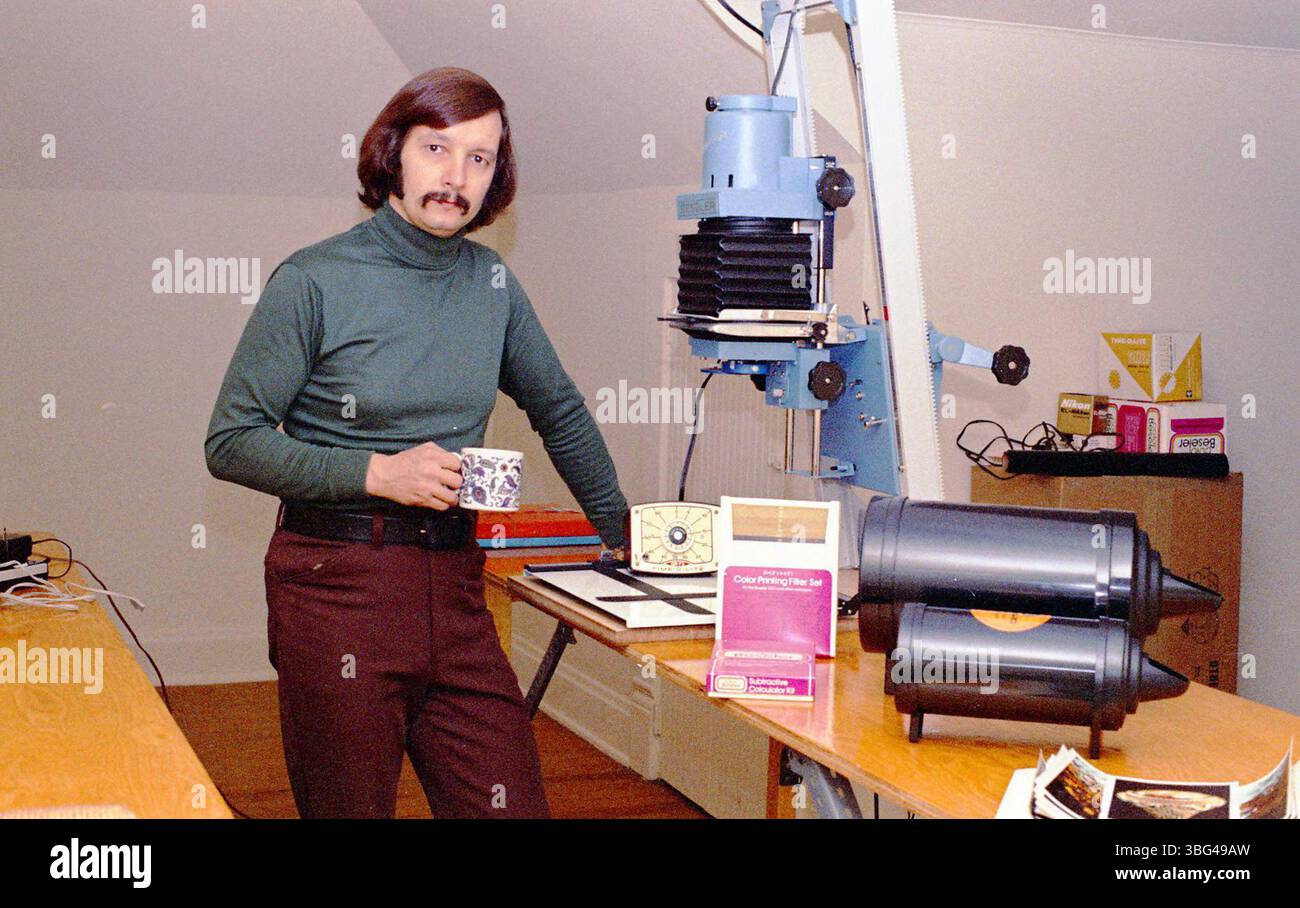 This 1974 self-portrait by A.V. Shirk in his darkroom shows the ...