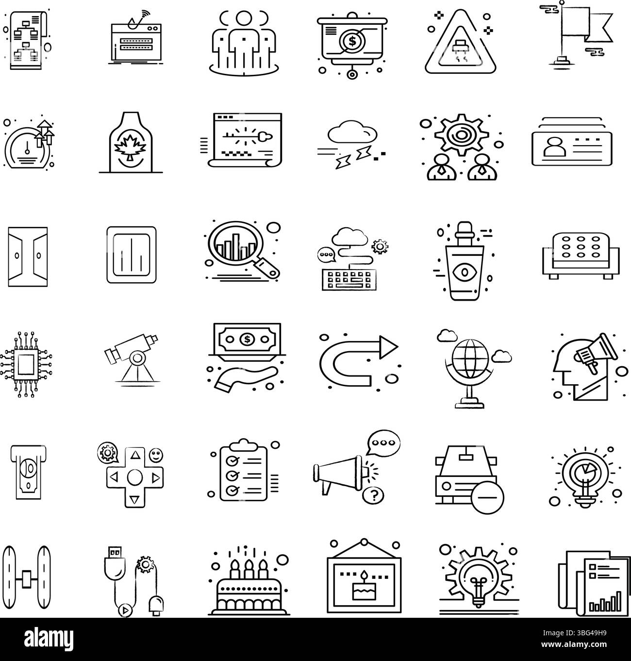 Line Art Icons Set Featuring Media, Business, Technology, and ...