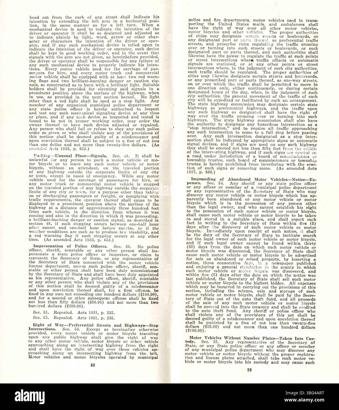 This page of the 1933 Indiana motor vehicle laws presents additional ...