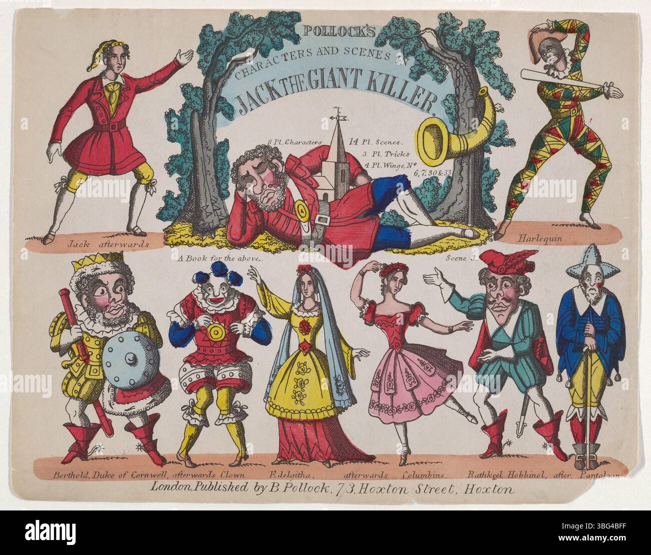 A print coloured lithograph of Characters from Jack the giant killer vintage late 19th century ...