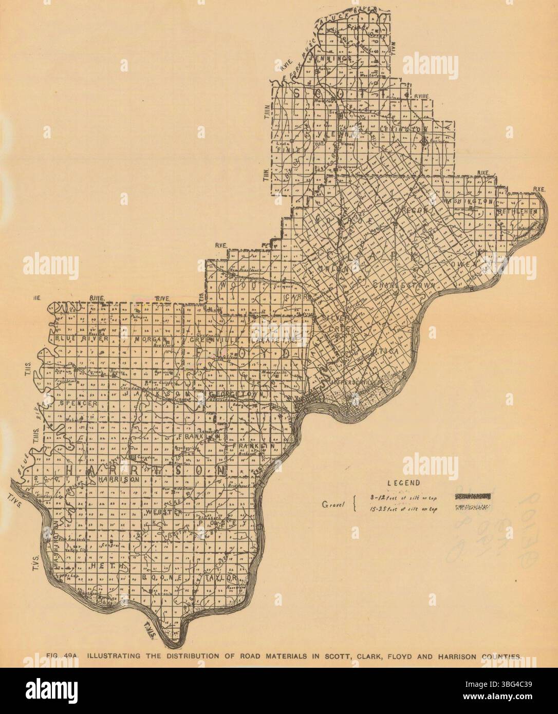 This map shows the distribution of road materials in Scott, Clark ...