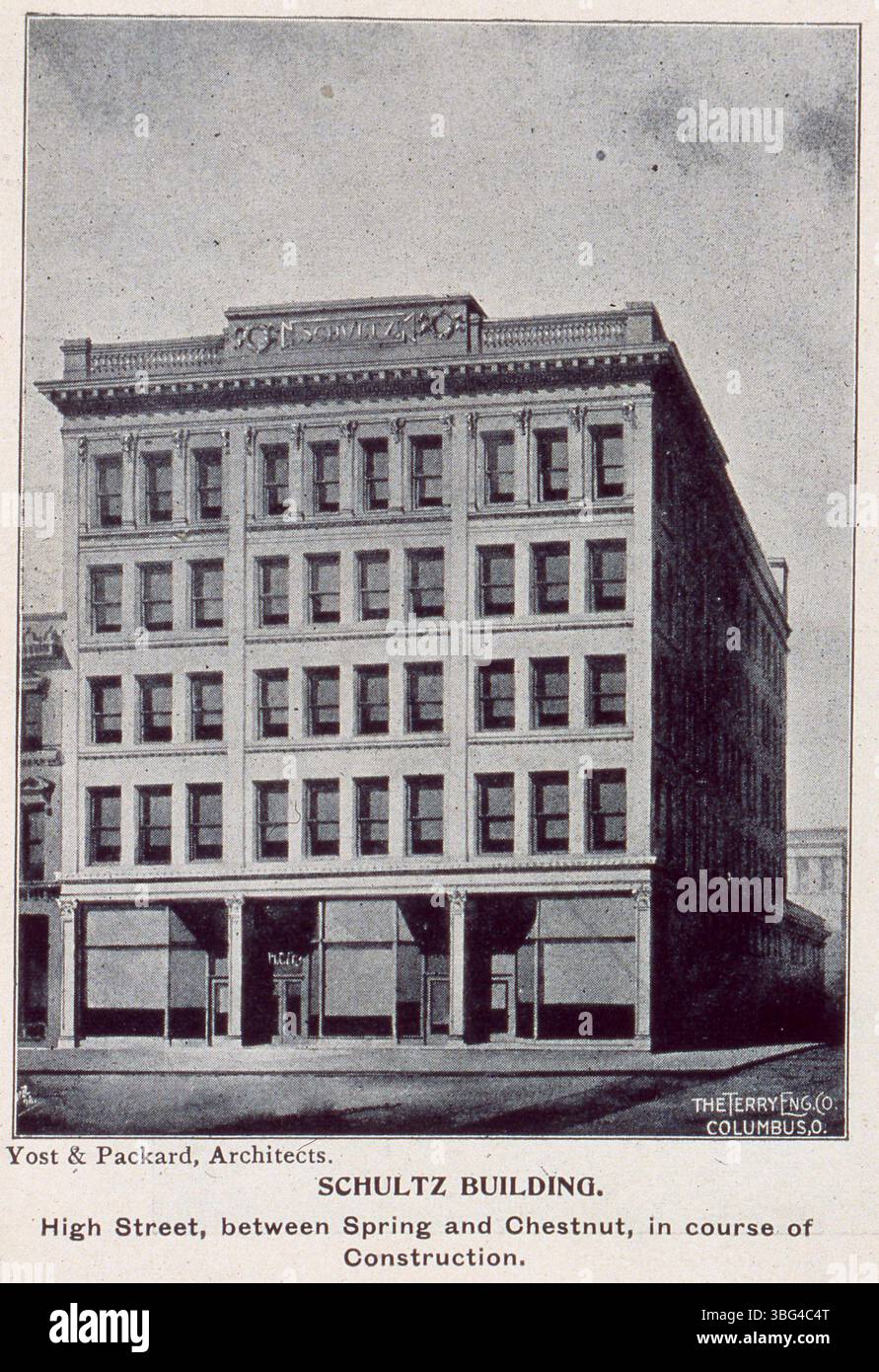 The Schultz Building under construction in 1898. This photograph captures the early stages of ...