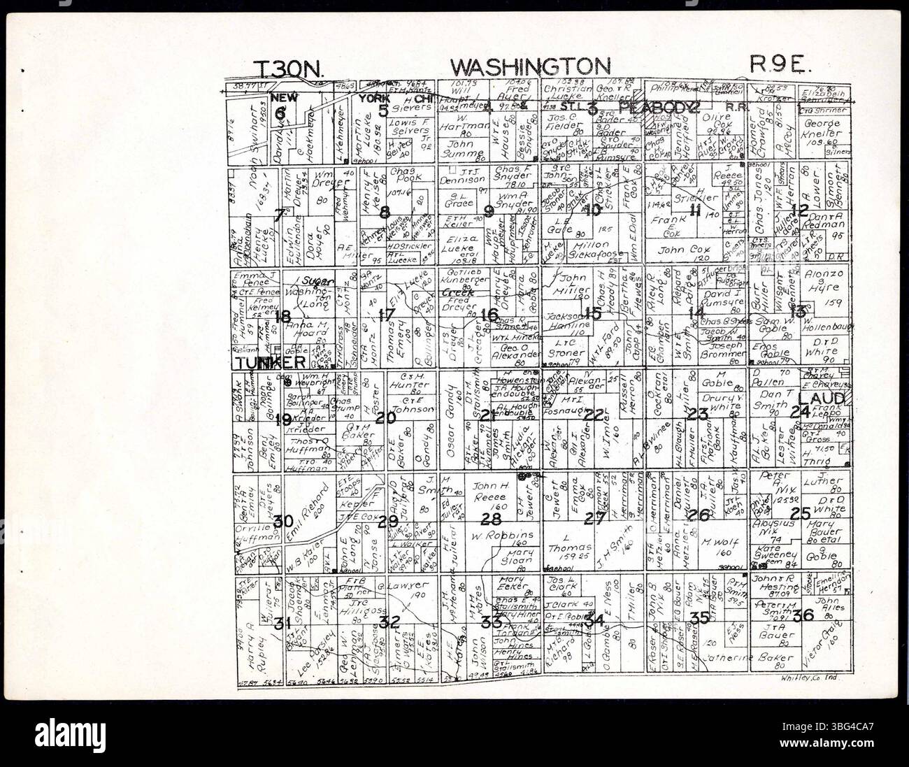 This page from the 1927 plat book of Whitley County shows a detailed ...