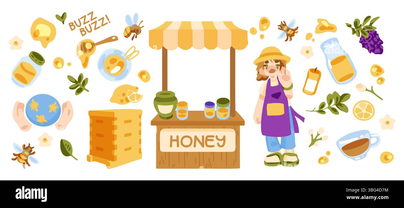 Cartoon Honey Market Scene Illustration Stock Vector Image & Art - Alamy