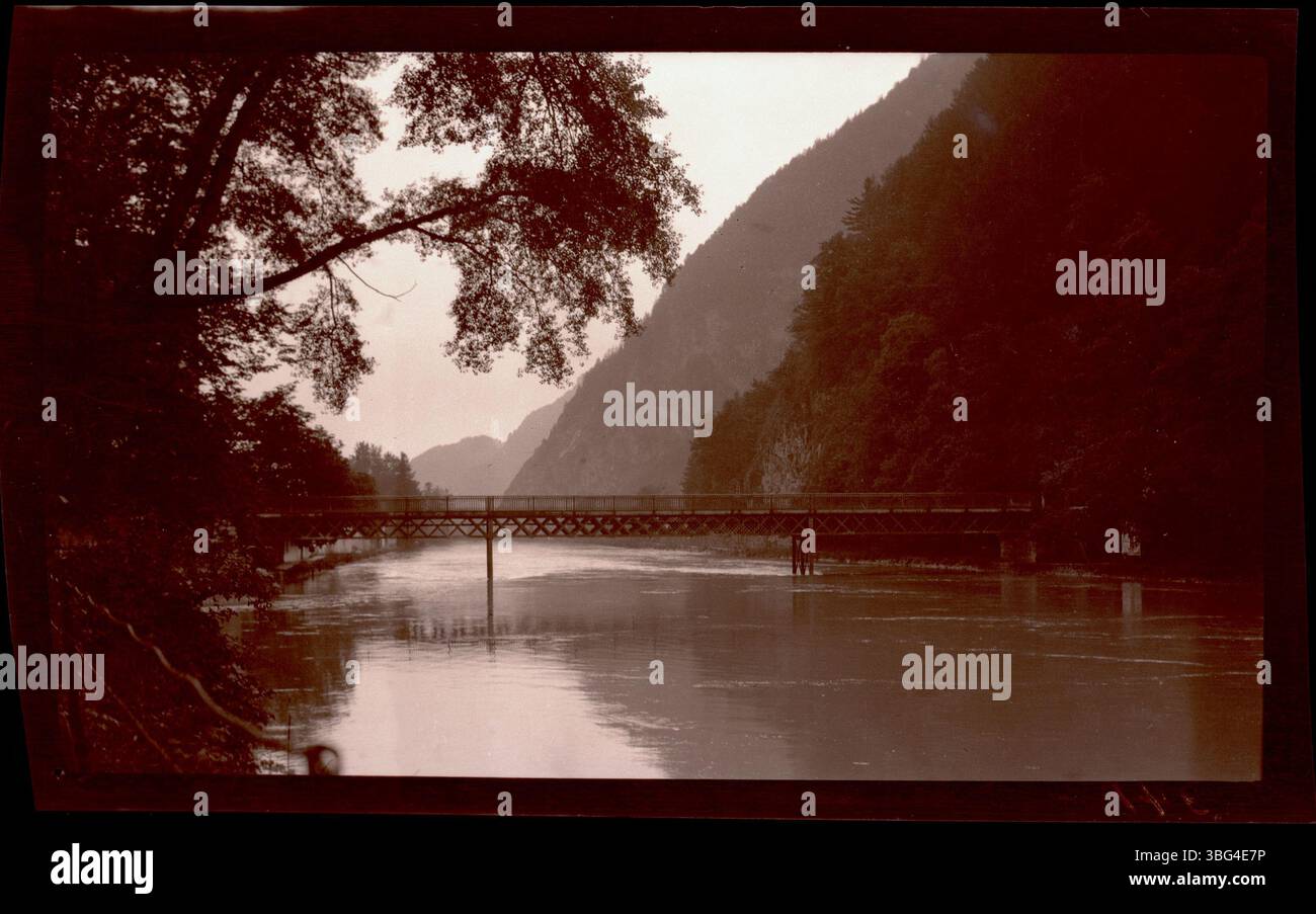 A wooden bridge crosses Lake Brienz near Interlaken, Switzerland. The ...