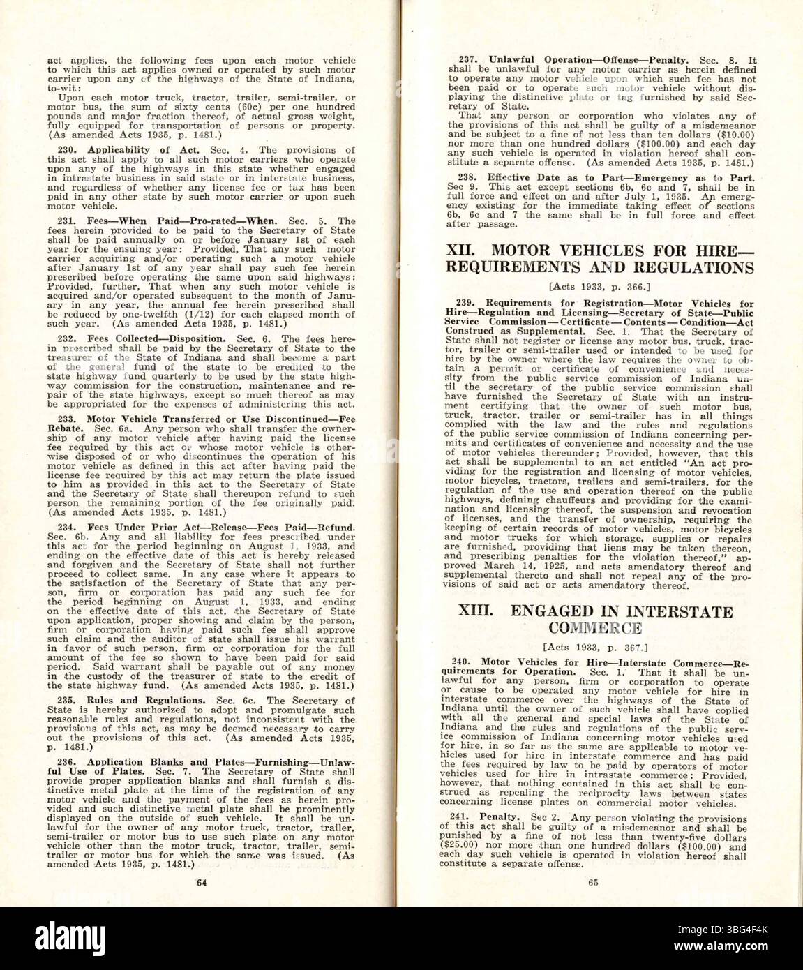 The 1935 motor vehicle and highway laws of Indiana include regulations ...