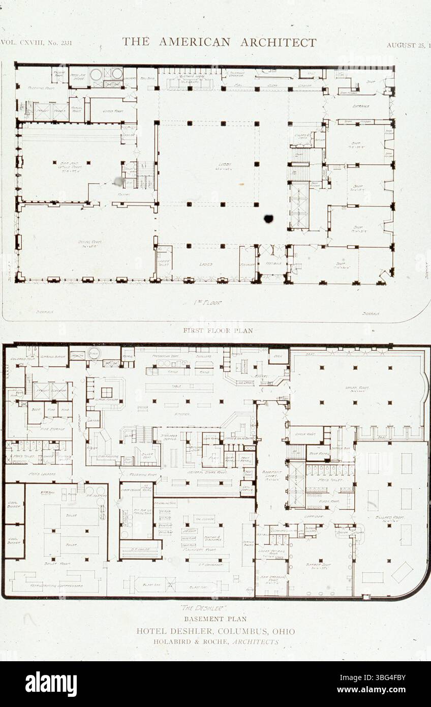 The Hotel Deshler floor plans, dated 1920, depict the basement and ...