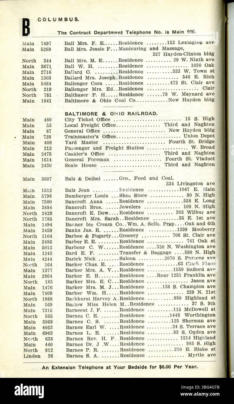This page of the 1907 Columbus Phone Book features additional residential and business listings ...