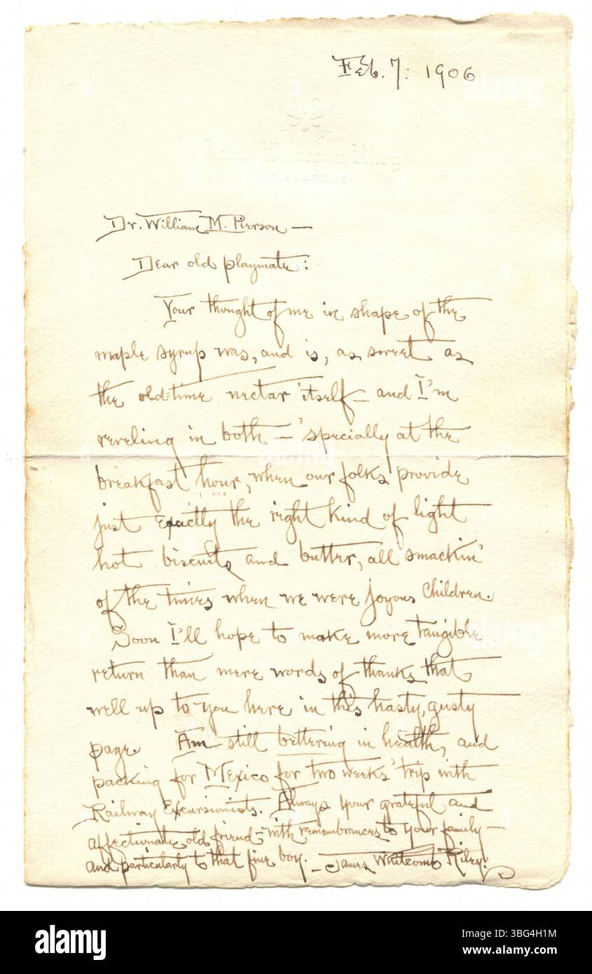Page 1 of a personal letter from James Whitcomb Riley to William M ...