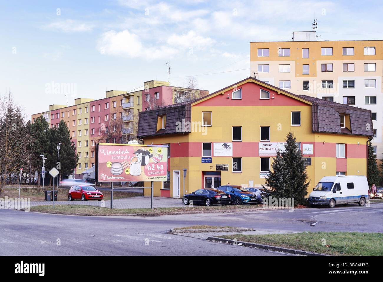 TRSTENA, SLOVAKIA - DECEMBER 30, 2024: Socialist estate with apartment ...
