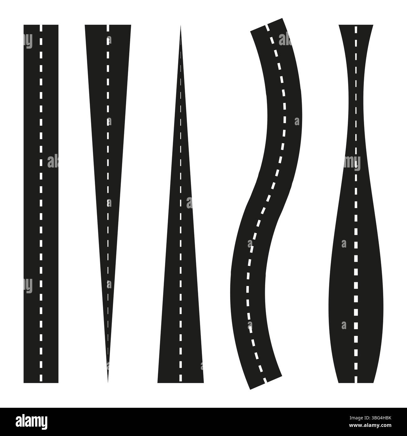 Curved road shapes. Dotted road strip. Vertical route design. Vector ...