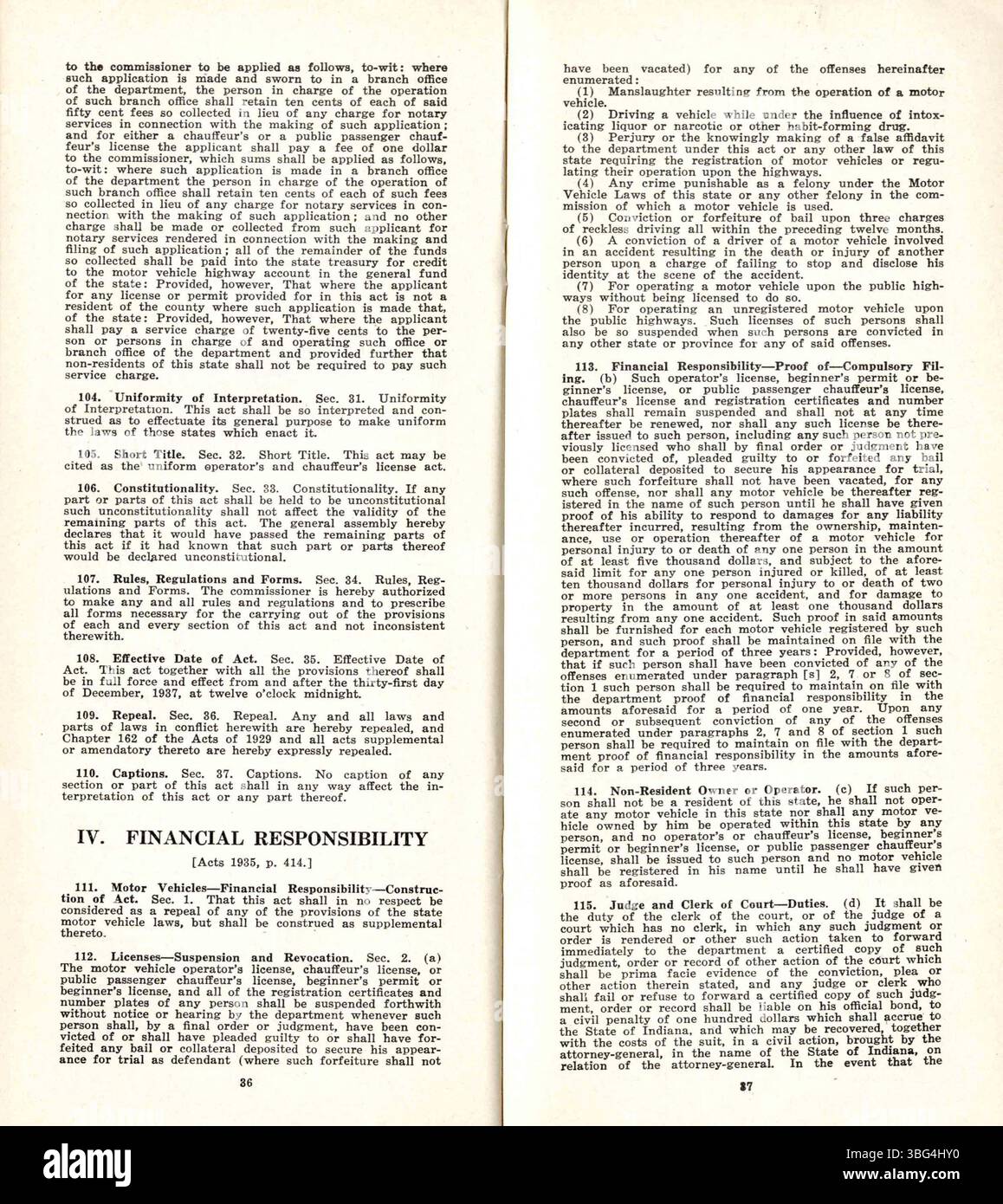 This section from the 1937 motor vehicle laws outlines the rules for ...