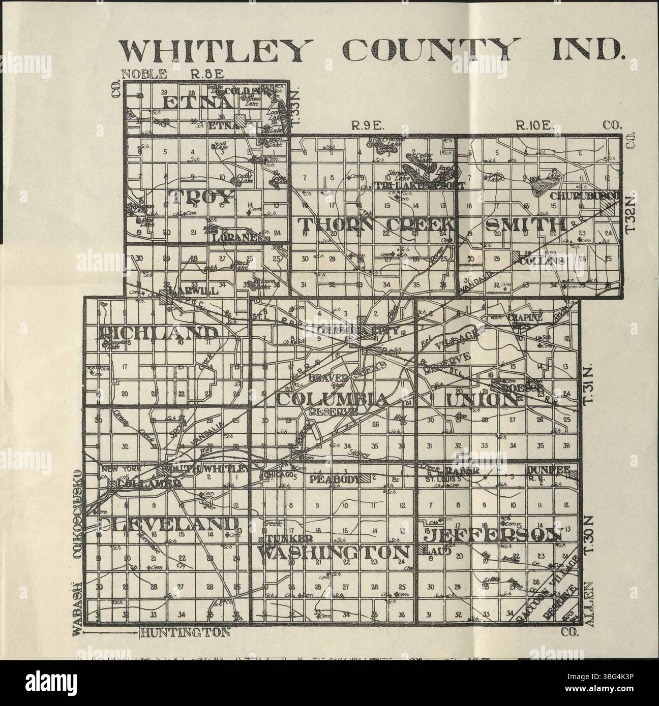 This page from the 1927 plat book of Whitley County shows the county's ...