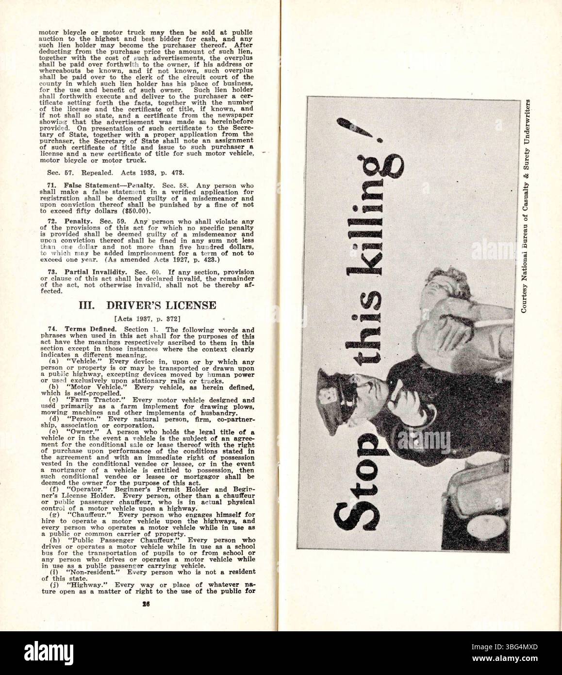 This section outlines the 1937 Indiana motor vehicle laws, covering ...