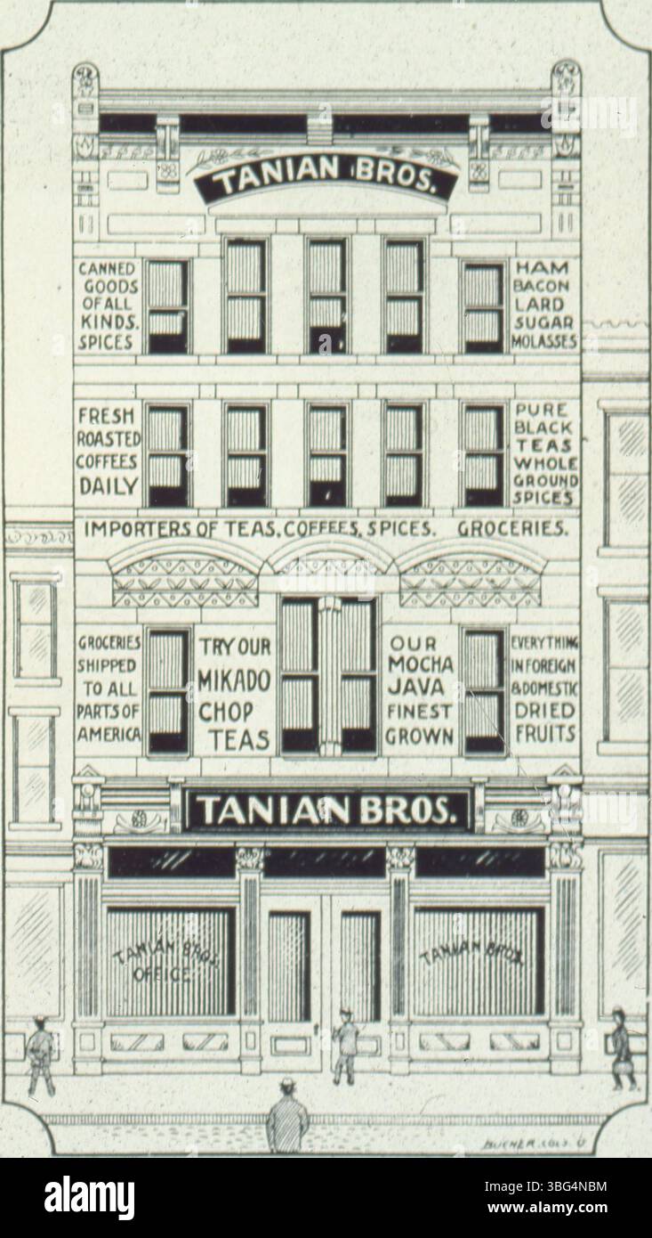 This illustration depicts the Tanian Brothers Grocery building, a four ...