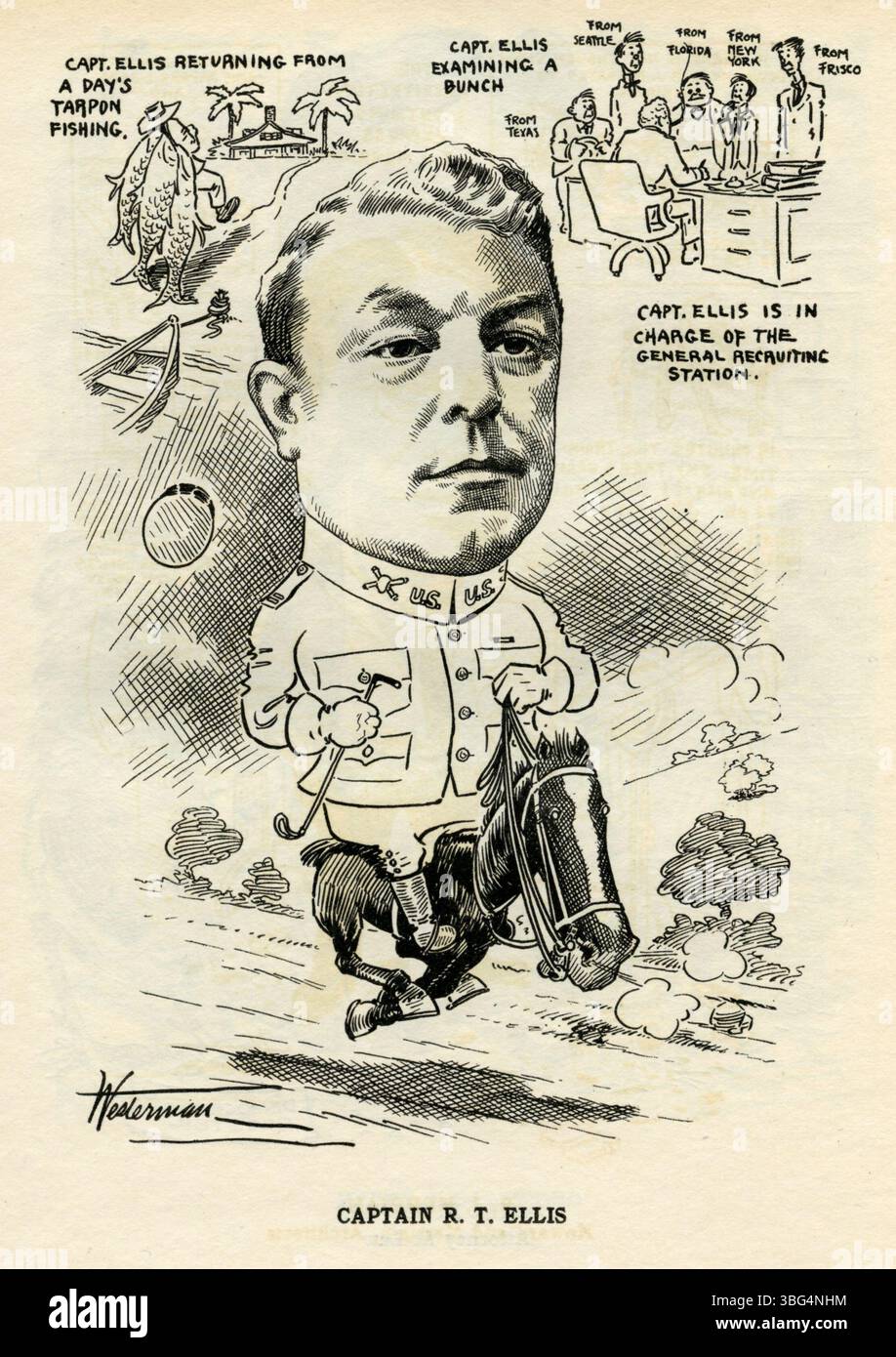 A caricature of Captain Richard T. Ellis (1870-1936), who served as the ...