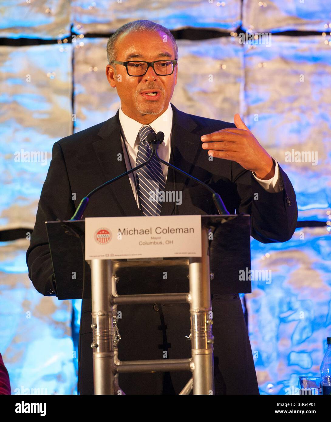 Photograph of Columbus Mayor Michael Coleman speaking at a lectern ...