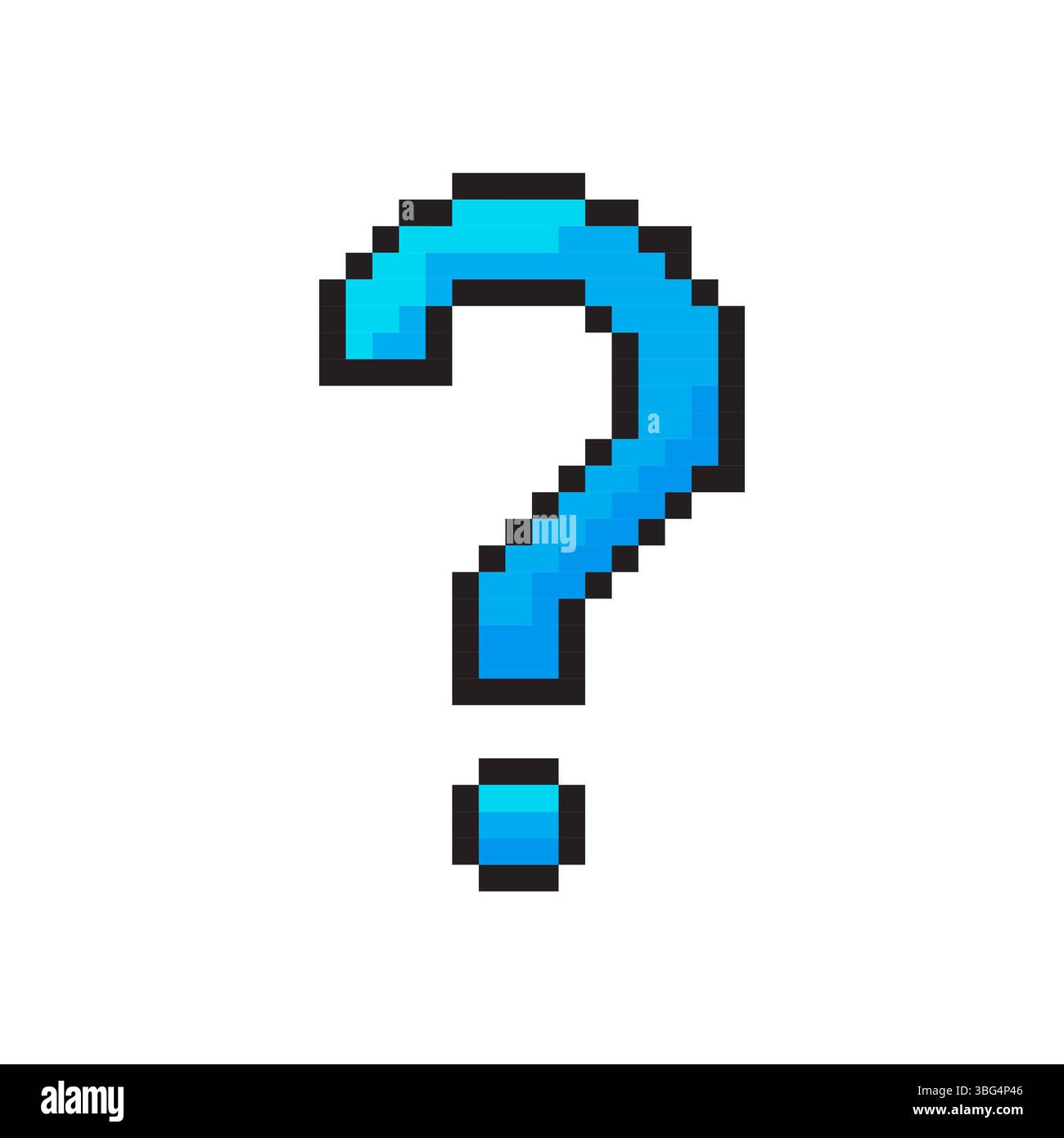 Pixel question mark. Blue 8 bit style. Retro digital sign. Vector icon ...