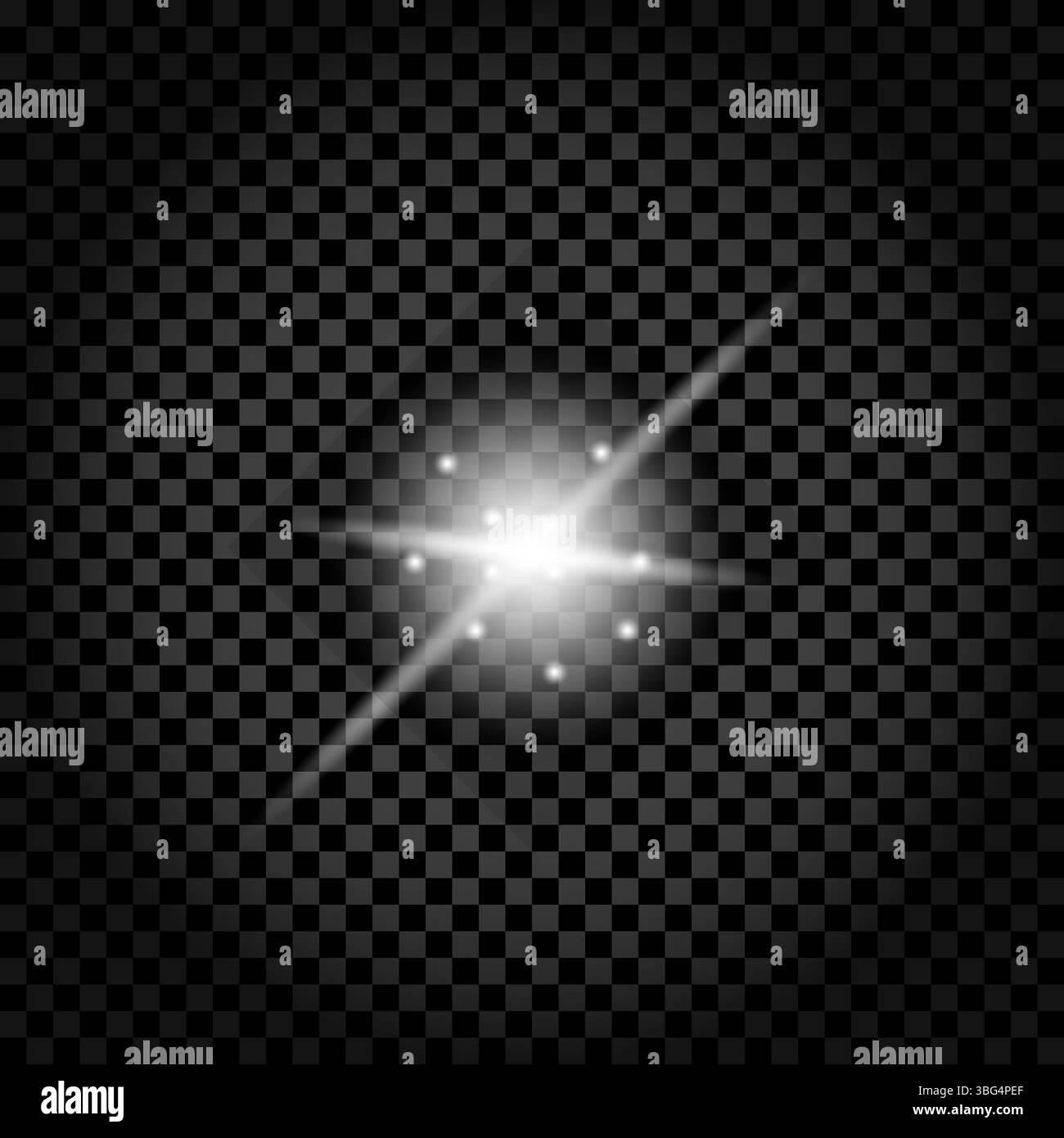 Light beam icon. Radiant glow effect. Black checker base. Vector shine ...