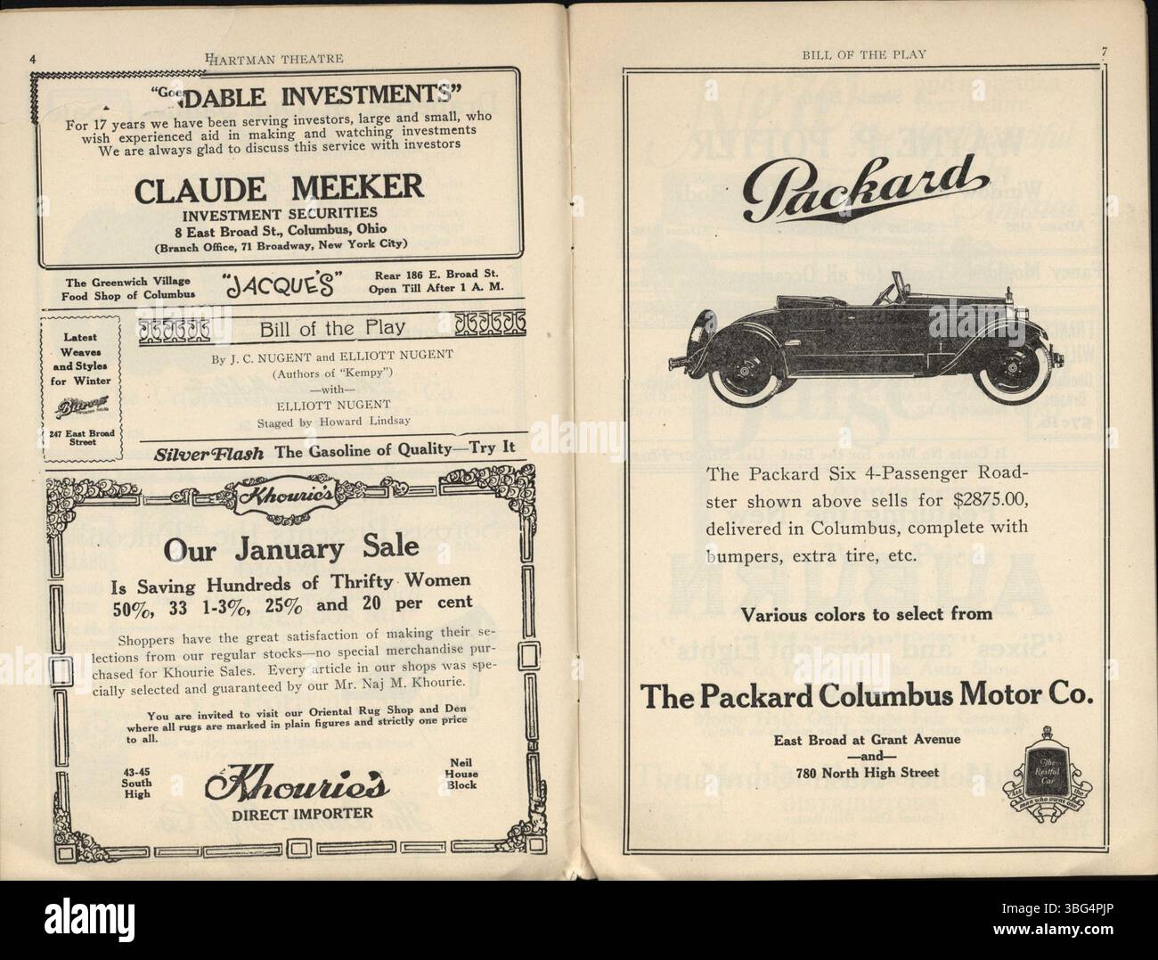 This page from the 1927 program for the play at Hartman Theater ...