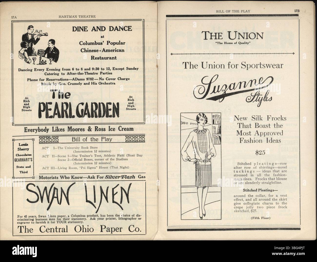 A 1927 program for a play at Hartman Theater, listing performance times ...