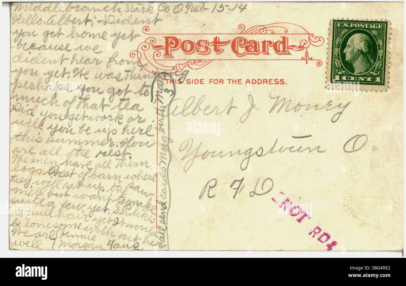 A hand-tinted photograph from 1914 shows a wooden rustic bridge ...