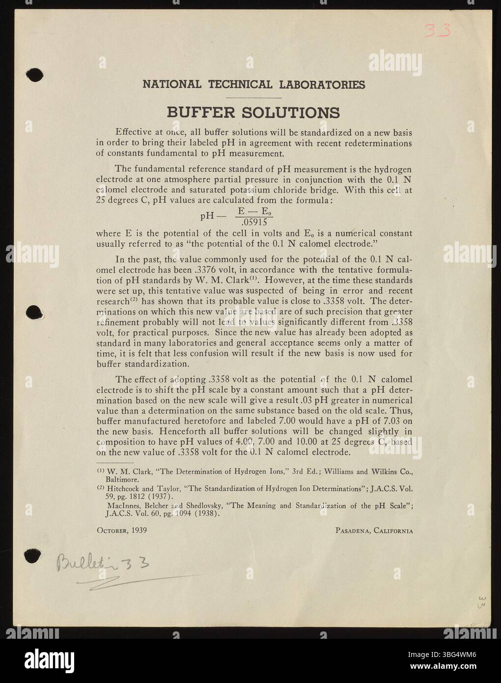 This document from 1939 outlines the development of buffer solutions ...