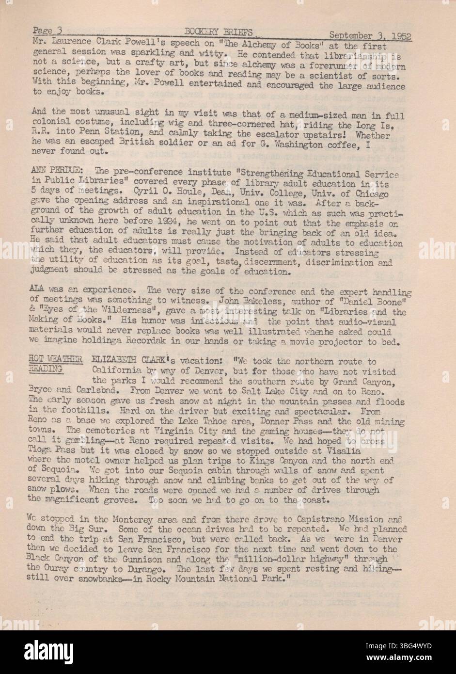 In the September 3, 1952 issue of 'Bookery Briefs,' employees of the ...