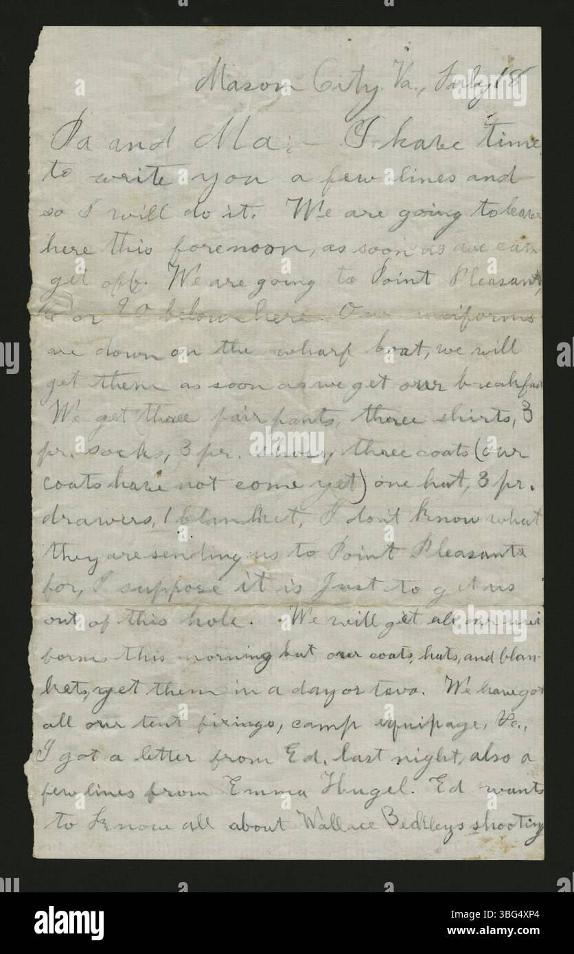 Van Brown's letter, dated July 18, 1861, to Almyra Brown provides a ...