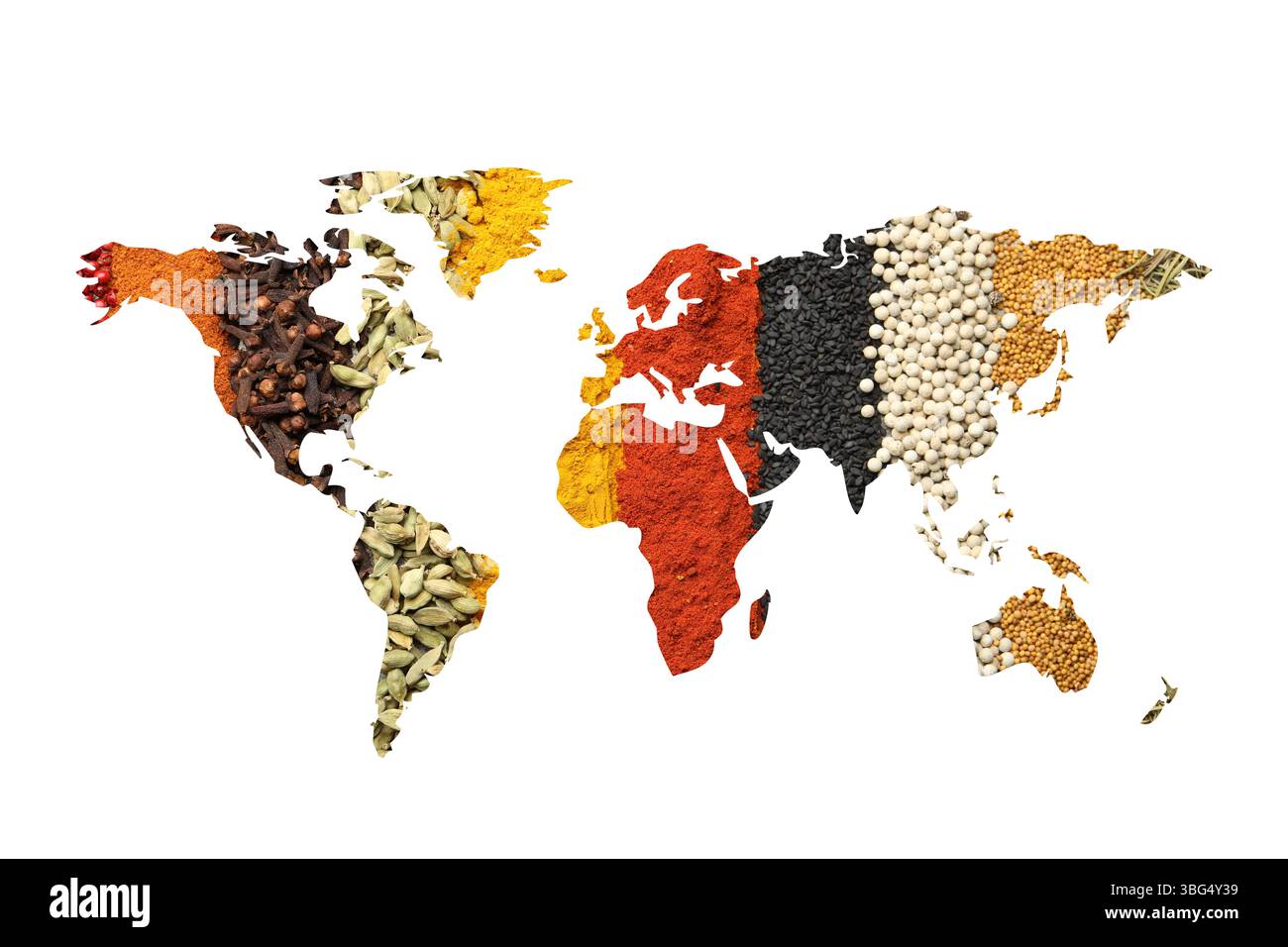 World map made of different aromatic spices on white background Stock ...