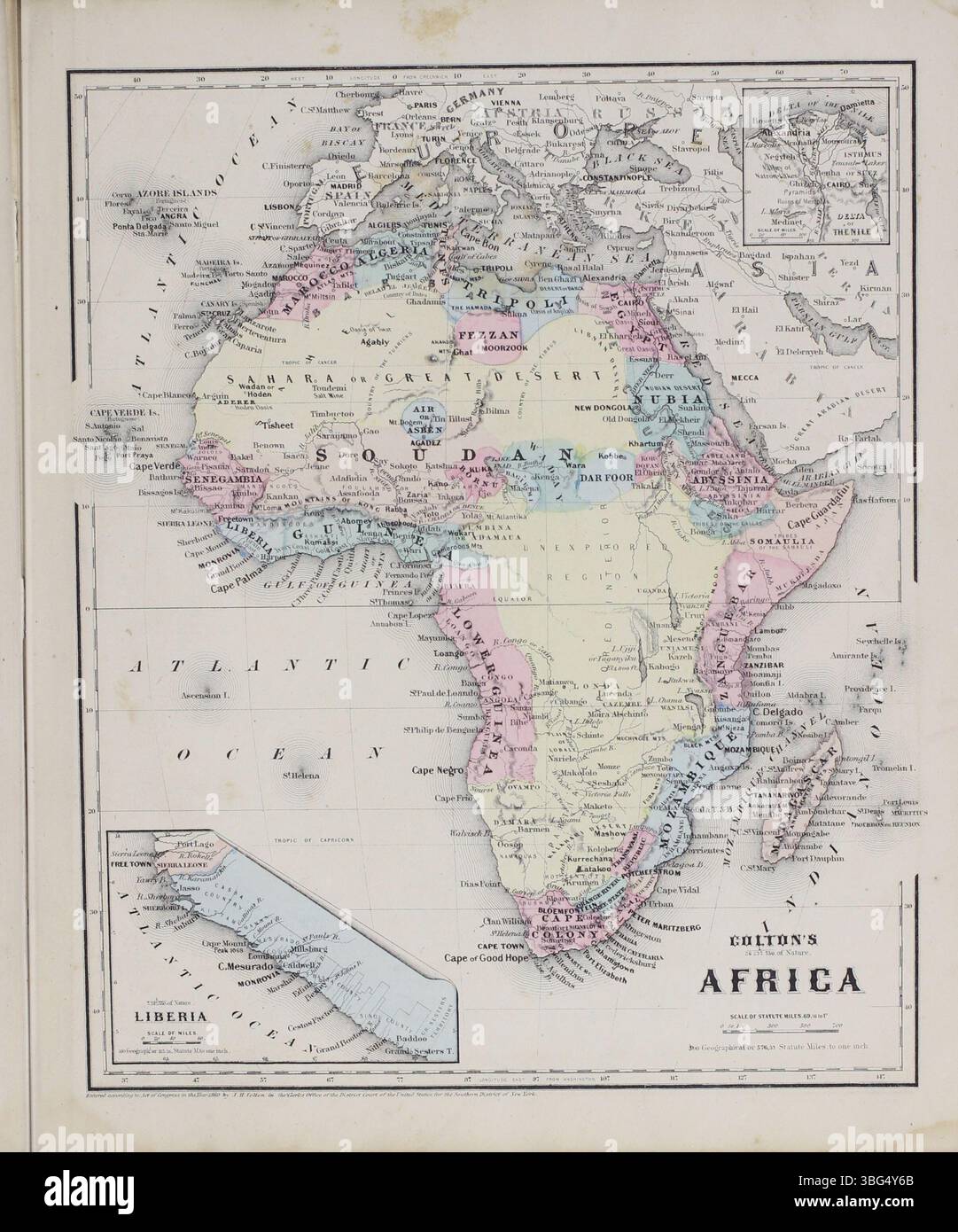 The 1860 J. H. Colton's School Atlas contains detailed world maps ...