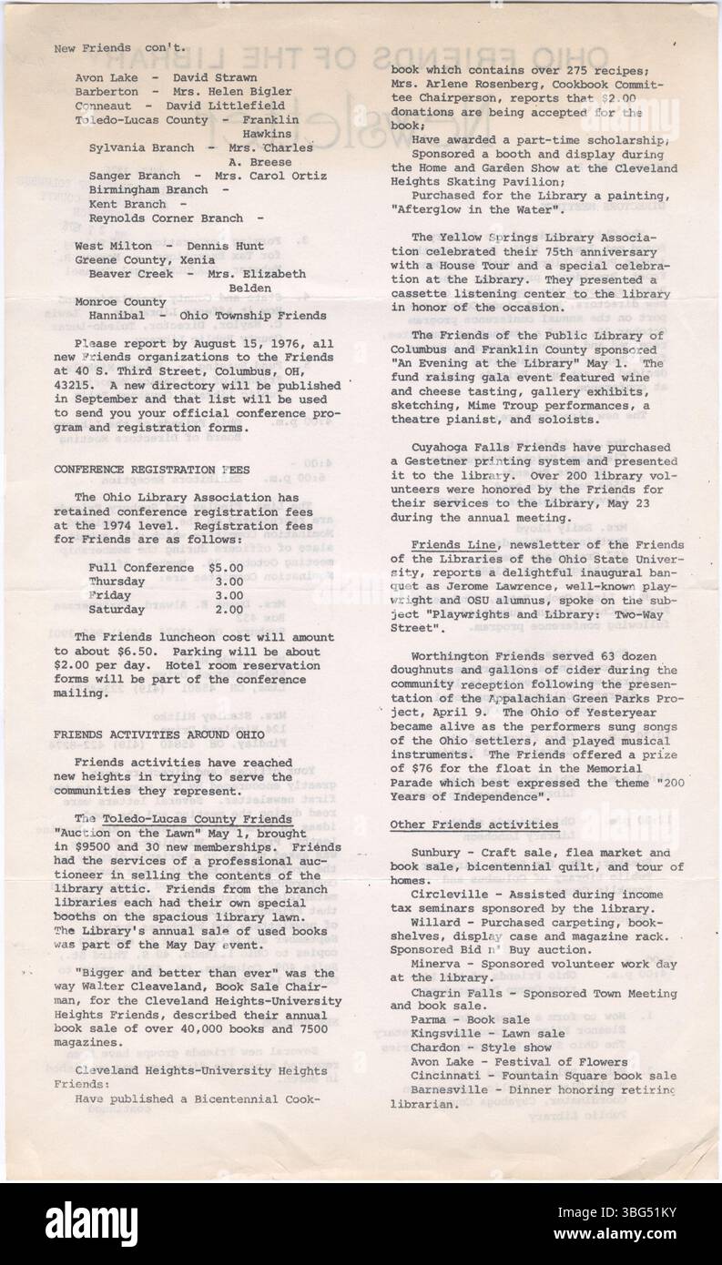 This newsletter from July 1976 represents the Ohio Friends of the ...