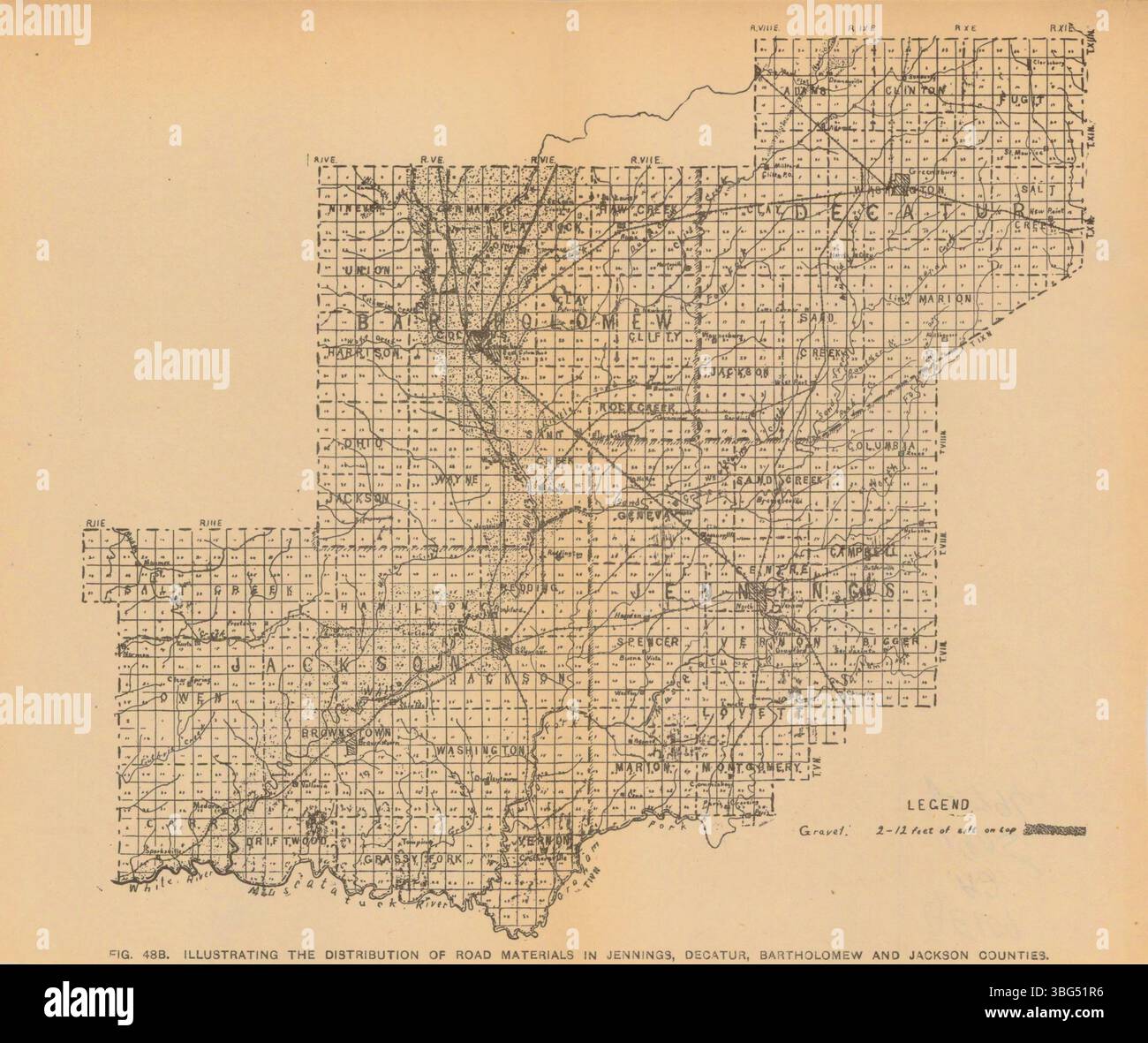 This map shows the distribution of road materials in Jennings, Decatur ...