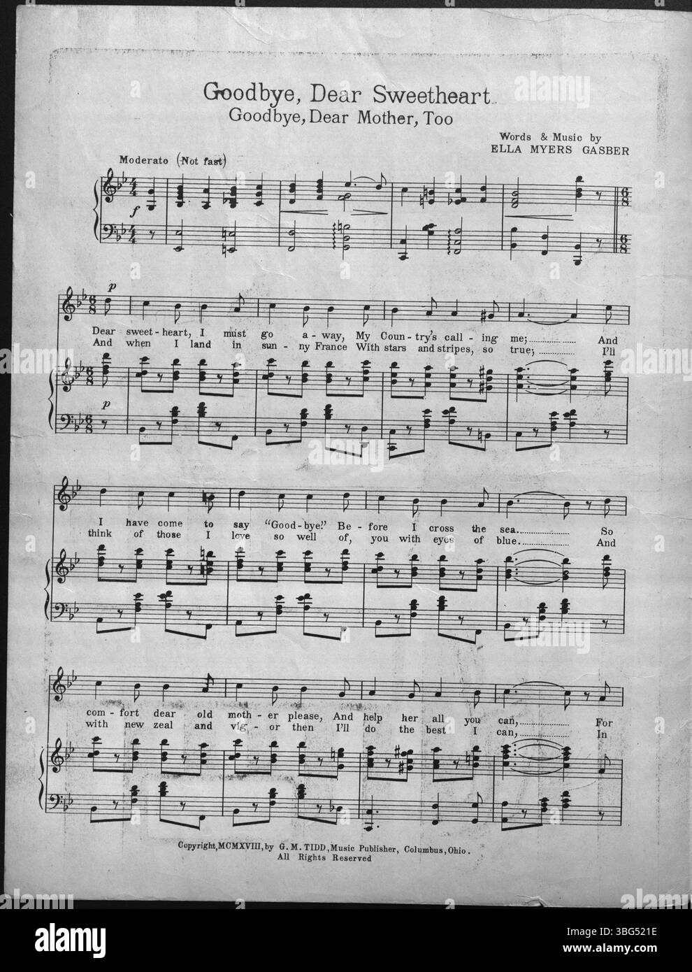 1918 sheet music cover for 'Goodbye, Dear Sweetheart' features a World ...