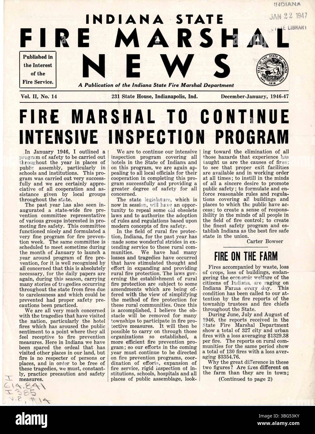 This Indiana State Fire Marshal News issue from 1944–1947 provides ...